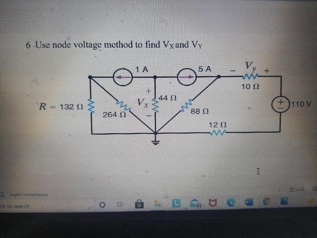 Solved 6 -Use node voltage method to find Vx and Vy 1 A 5 A | Chegg.com