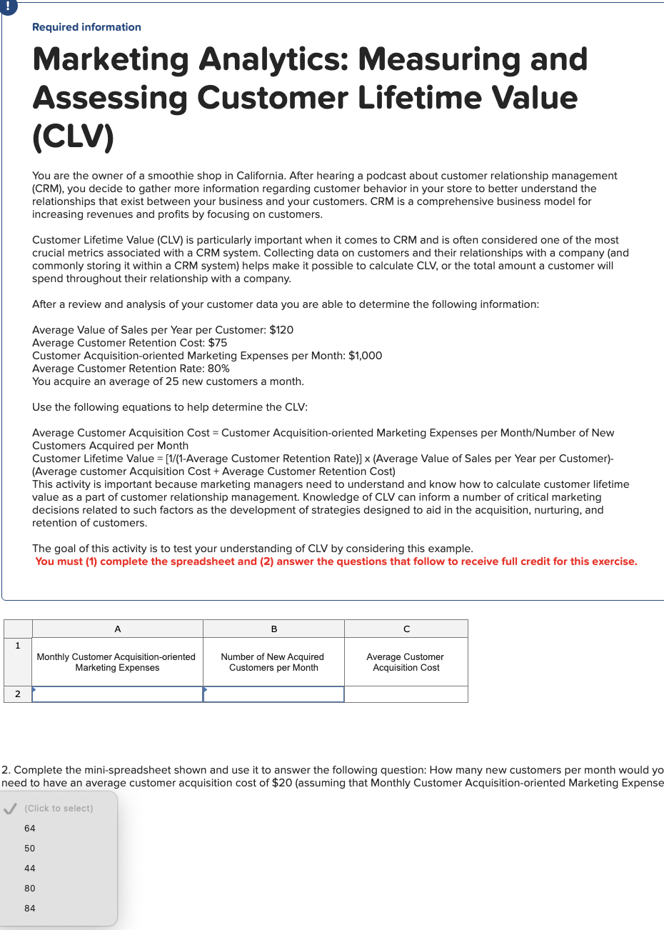 Solved Required information Marketing Analytics: Measuring | Chegg.com