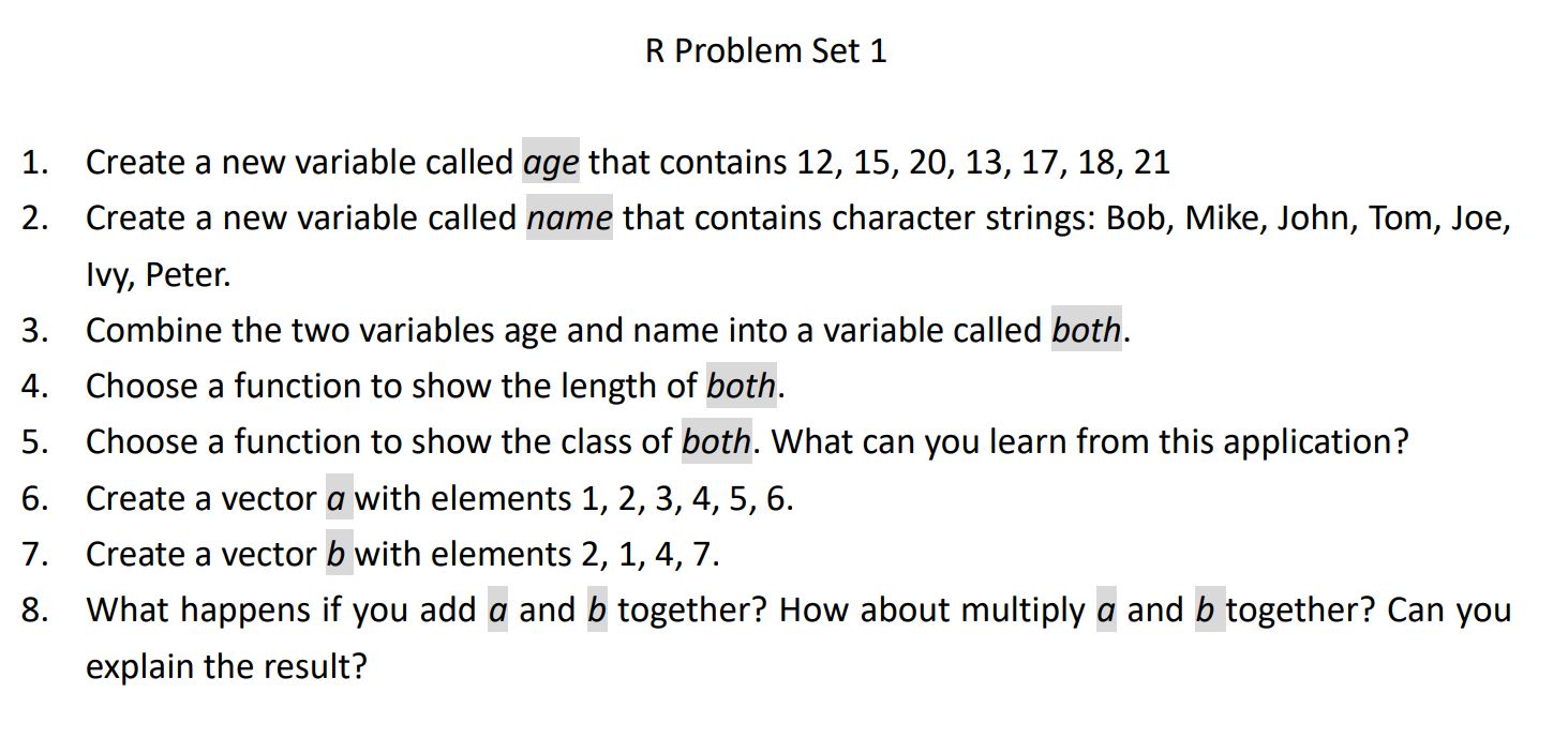 Solved 1. Create a new variable called age that contains | Chegg.com