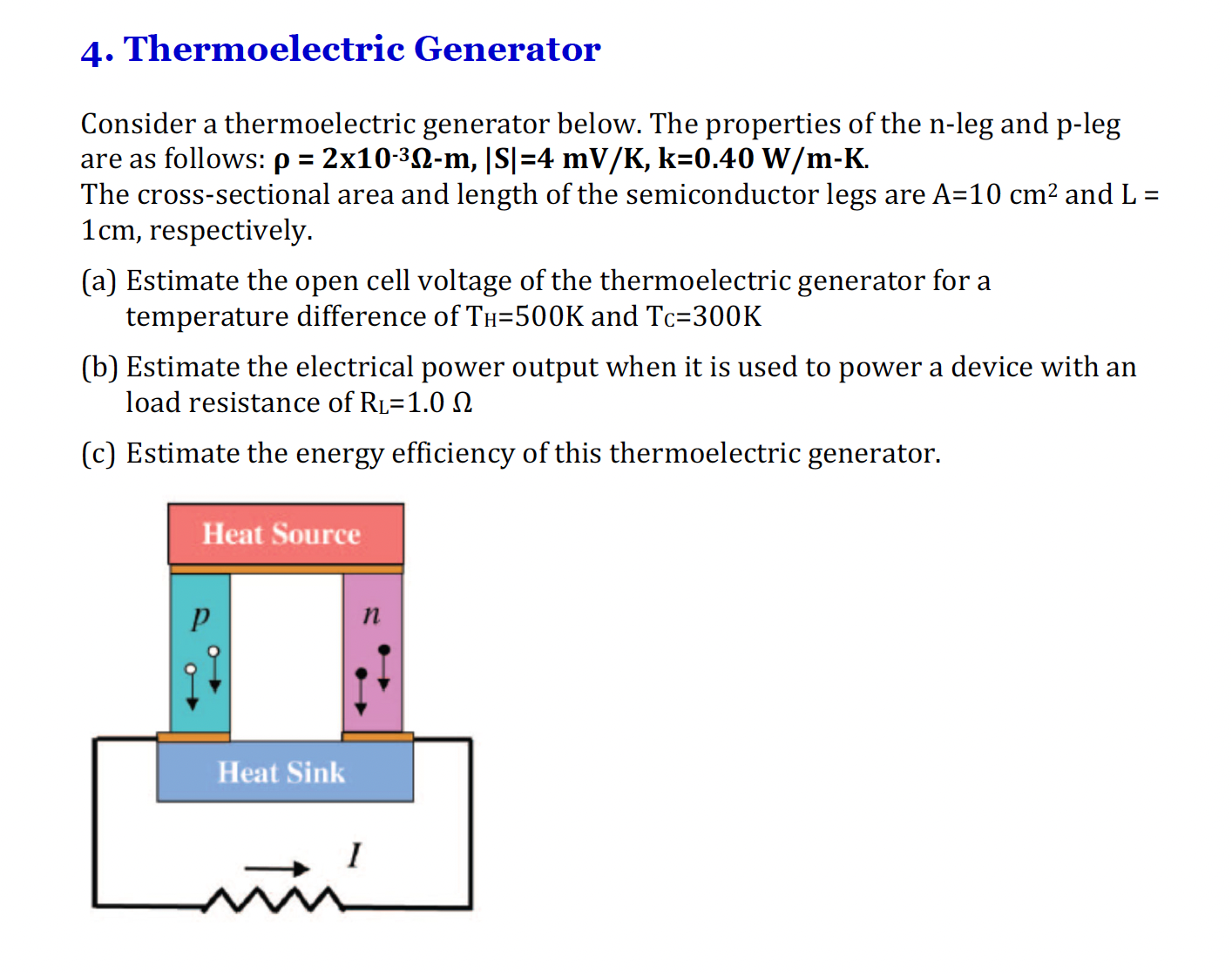 Solved 4. Thermoelectric Generator Consider a thermoelectric | Chegg.com