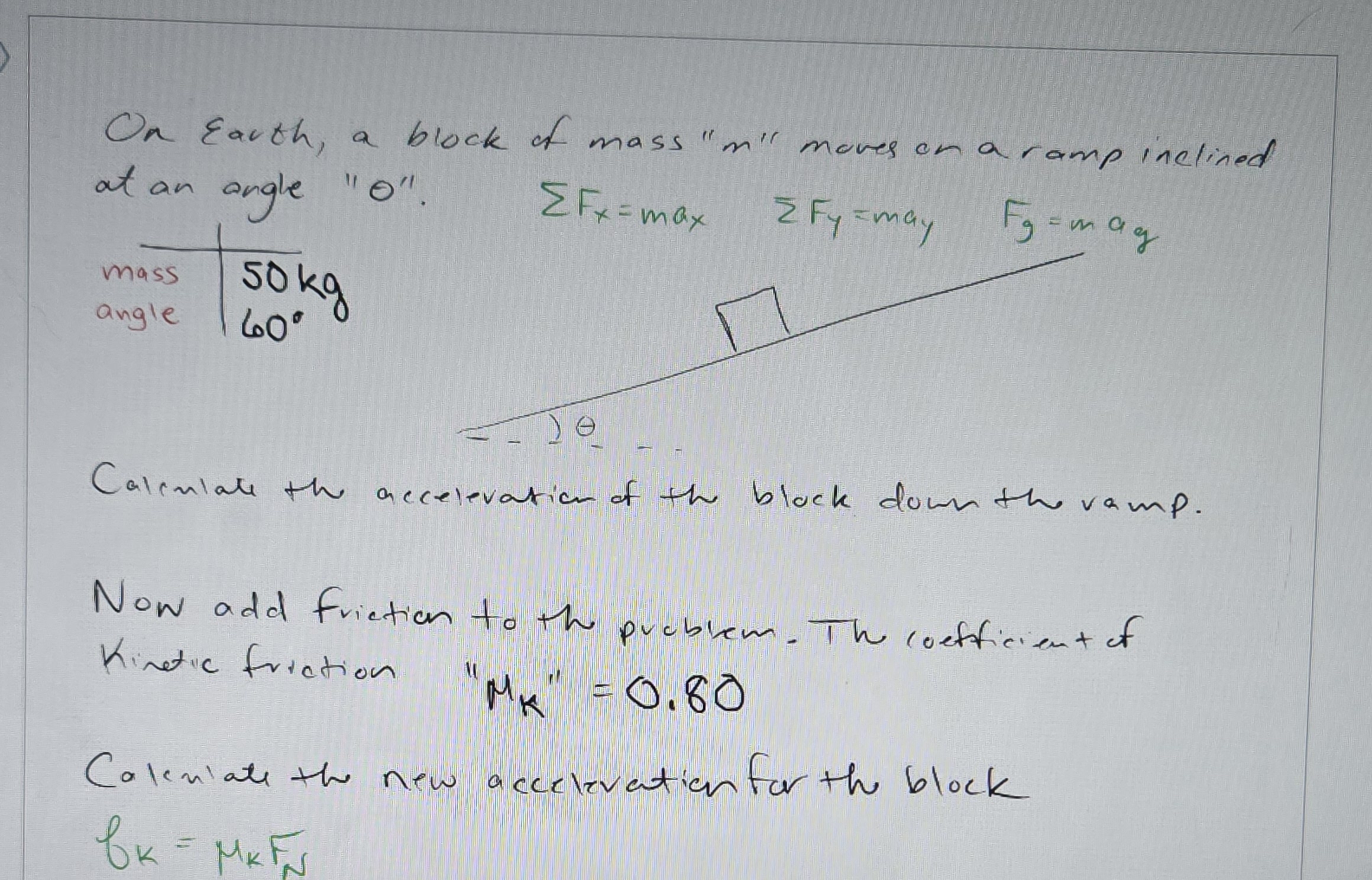 Solved On Eauth, a block of mass " m " ﻿moves on a ramp | Chegg.com