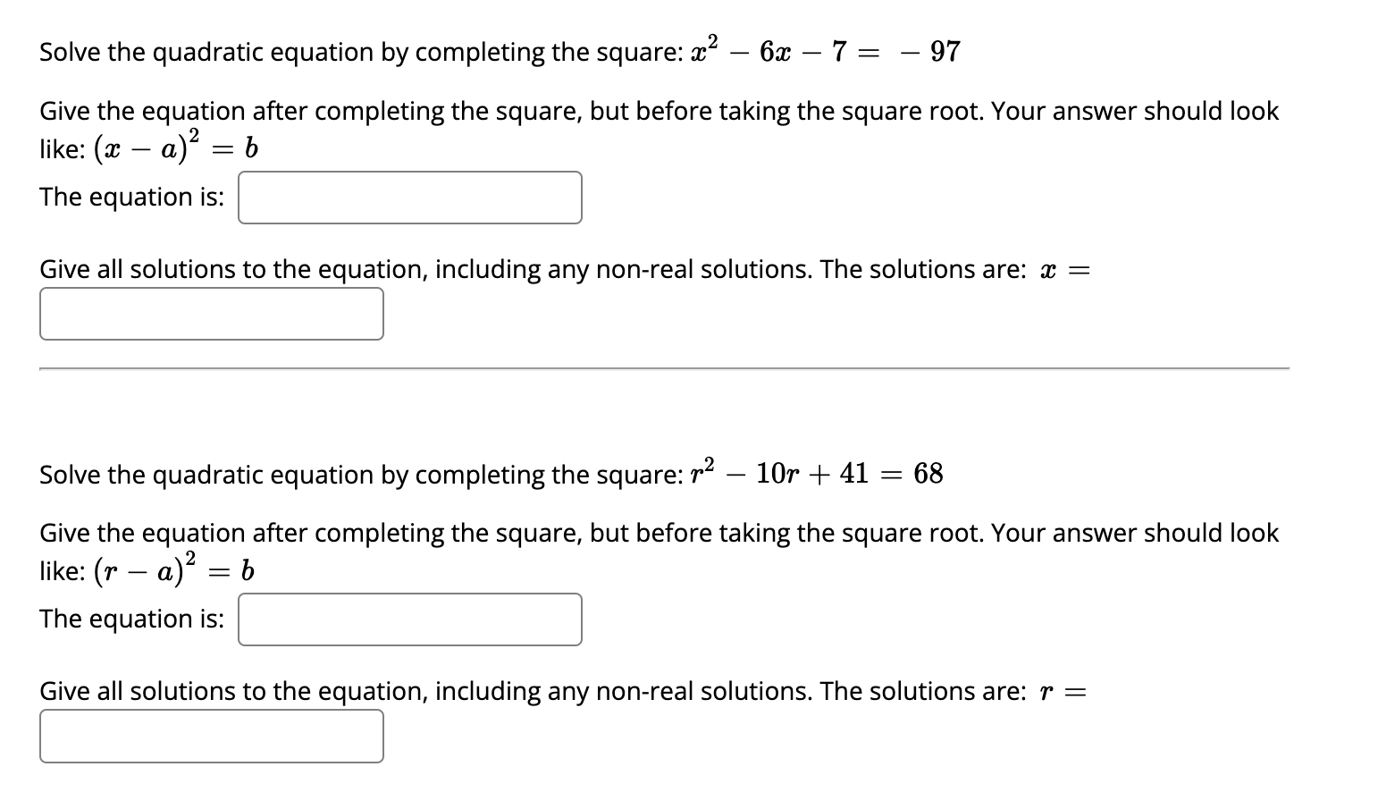 Solved Solve the quadratic equation by completing the | Chegg.com