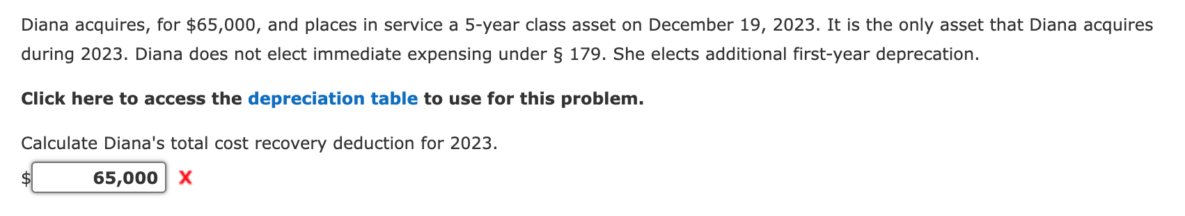 Solved Diana acquires, for $65,000, and places in service a | Chegg.com