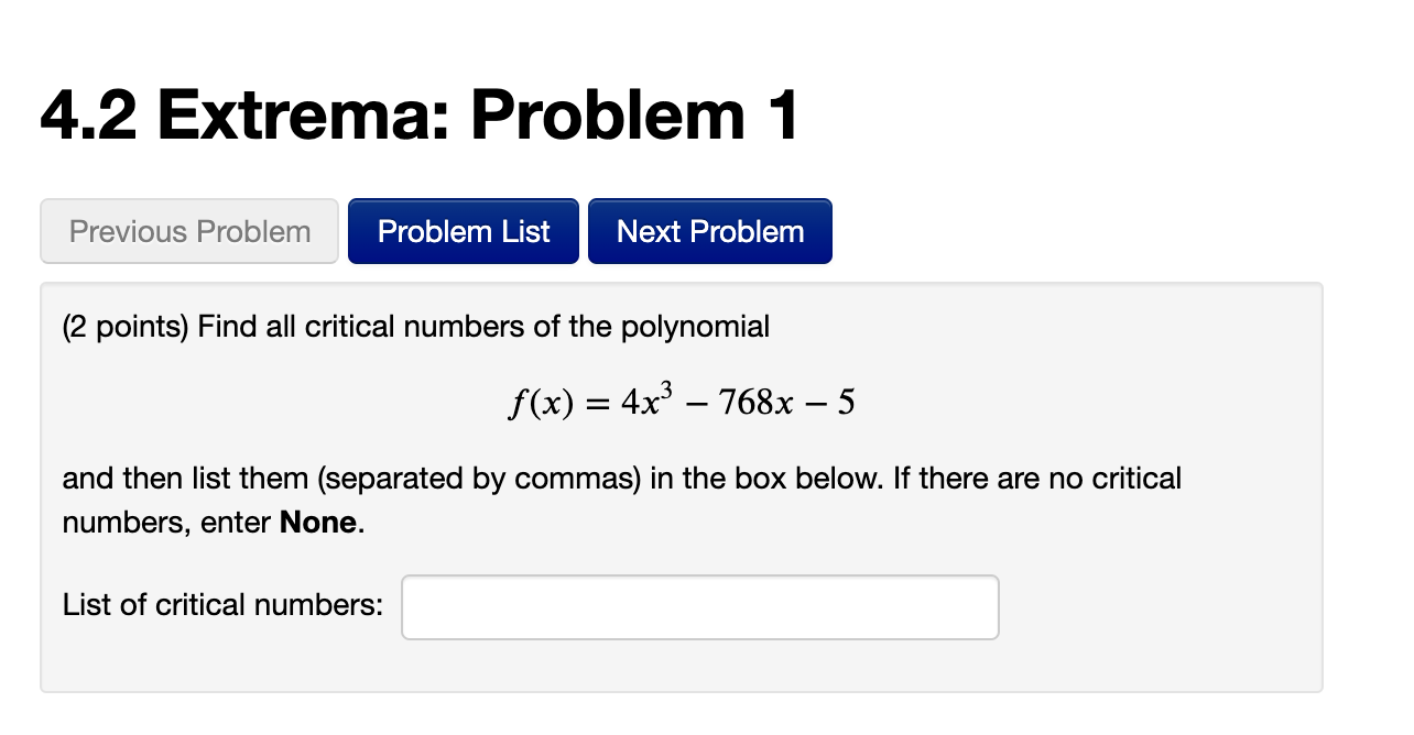 Solved 4.2 Extrema: Problem 1 Previous Problem Problem List | Chegg.com