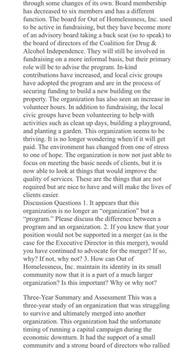 Solved Module Three Case Study Out Of Homelessness Inc Chegg