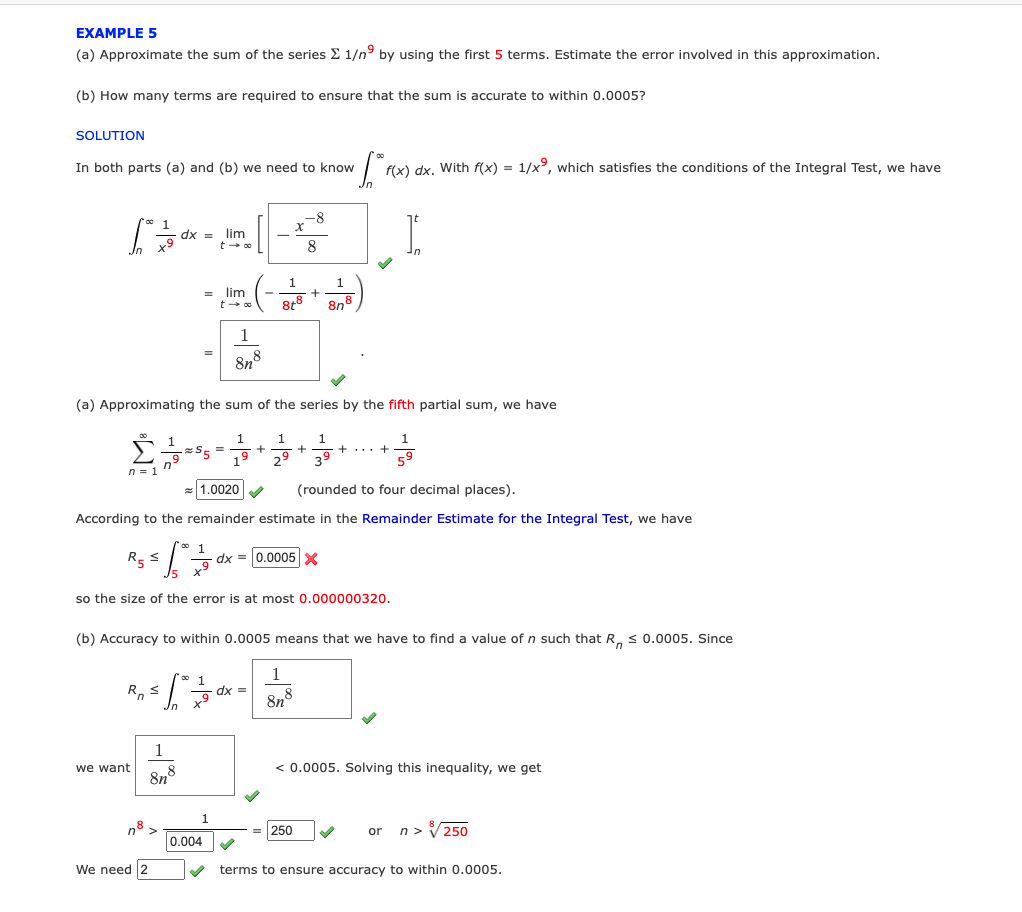 Solved EXAMPLE 5 (a) Approximate the sum of the series 1/nº | Chegg.com