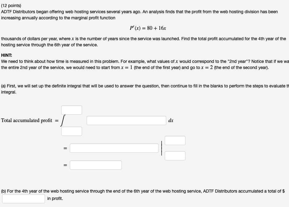 Solved (12 points) ADTF Distributors began offering web | Chegg.com