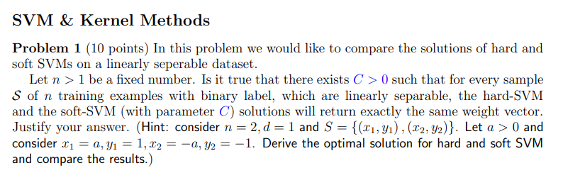 Solved SVM & Kernel Methods Problem 1 (10 points) In this | Chegg.com