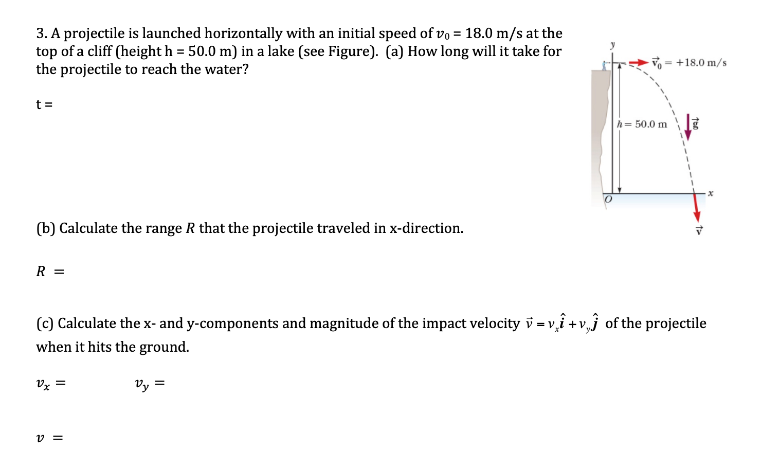 Solved 3. A projectile is launched horizontally with an | Chegg.com
