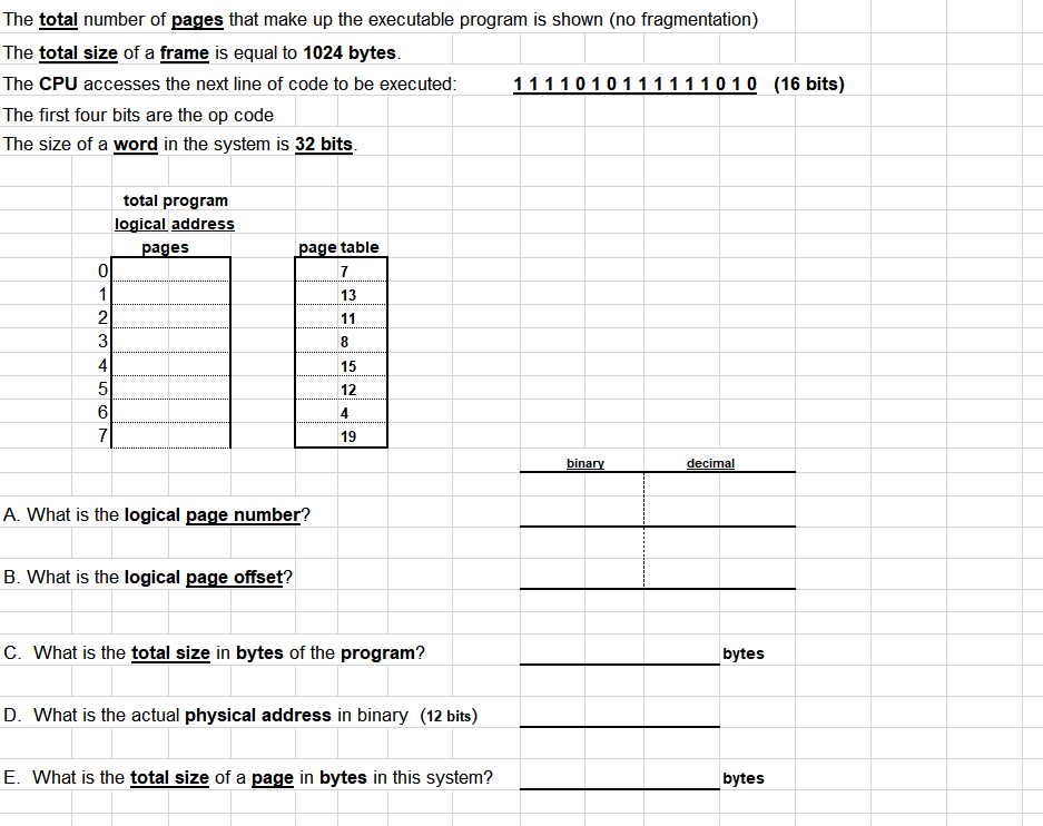 The total number of pages that make up the executable | Chegg.com