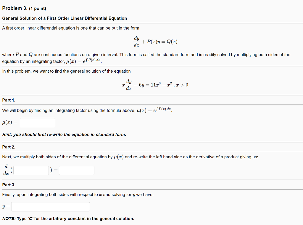 Solved Problem 3. (1 point) General Solution of a First | Chegg.com