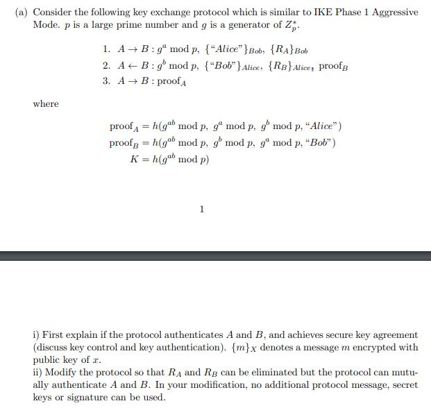  a Consider The Following Key Exchange Protocol Chegg
