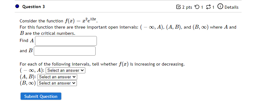 Solved Consider the function f(x)=x2e12x. For this function | Chegg.com