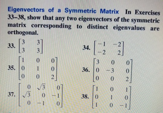 Solved Eigenvectors of a Symmetric Matrix In Exercises | Chegg.com