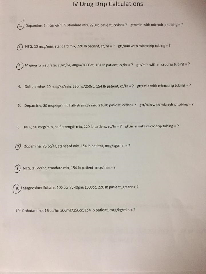 Solved IV Drug Drip Calculations (1. Dopamine, 5 mcg/kg/min, | Chegg.com