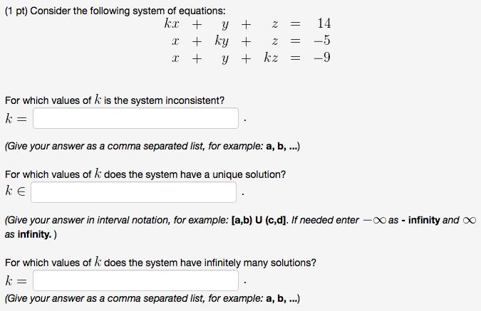 Solved (1 pt) Consider the following system of equations: | Chegg.com