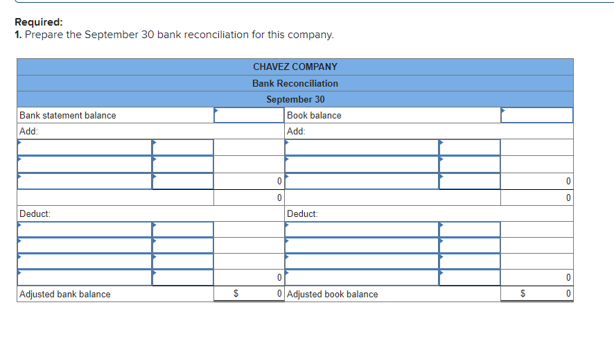 Solved Required: 1. Prepare the September 30 bank | Chegg.com