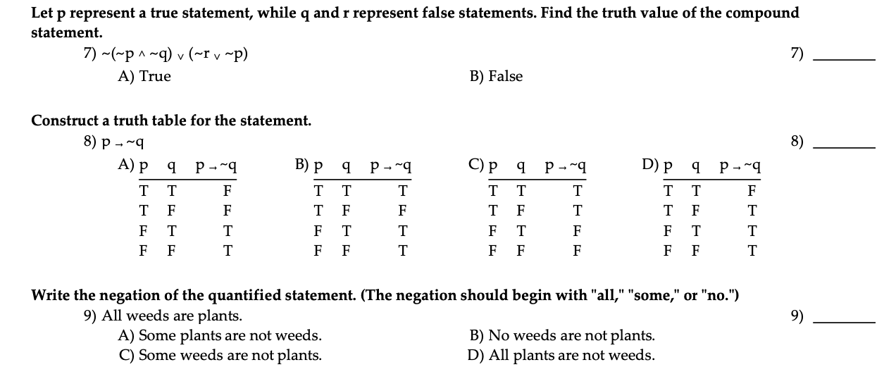 Solved Let p represent a true statement, while q and r | Chegg.com