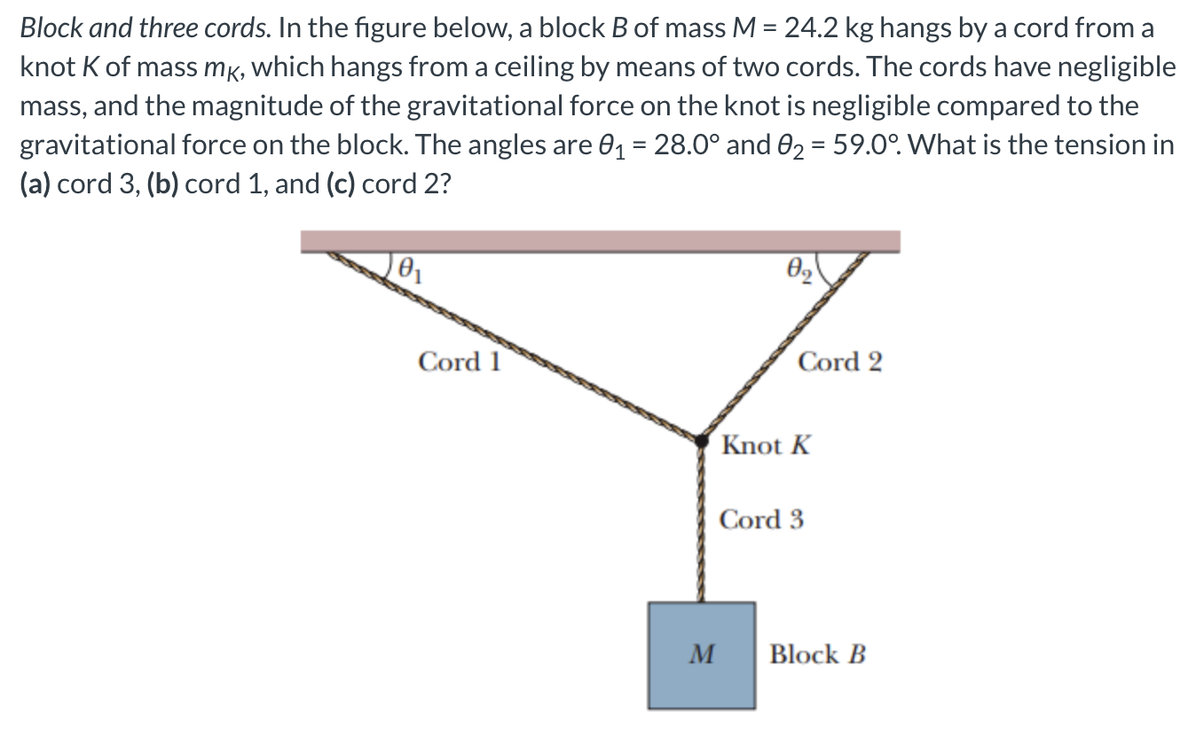 Solved Block and three cords. In the figure below, a block B | Chegg.com