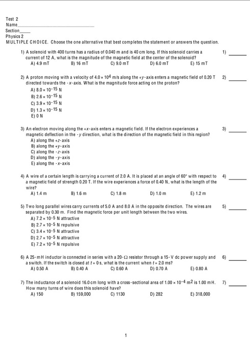 Solved Test 2 Name Section Physics 2 MULTIPLE CHOICE, Choose | Chegg.com