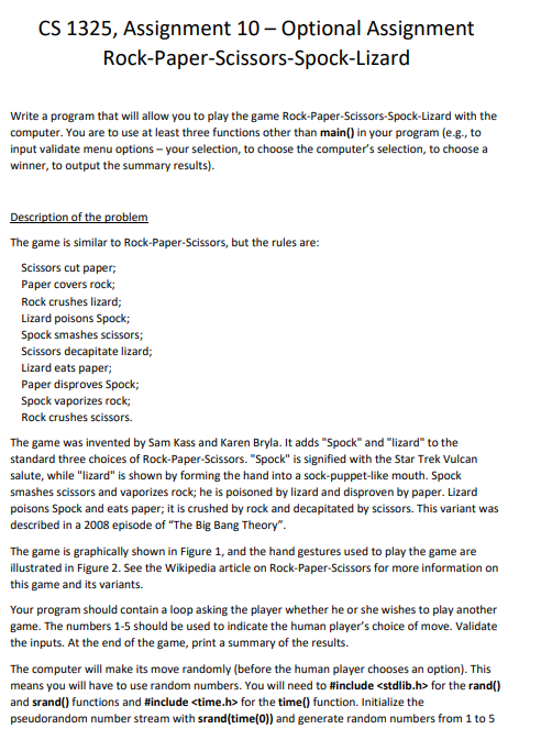 Solved CS 1325, Assignment 10 - Optional Assignment | Chegg.com