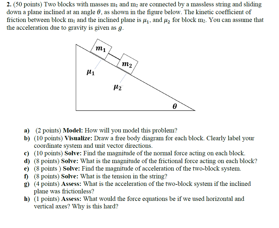 Solved 2. (50 points) Two blocks with masses m1 and m2 are | Chegg.com