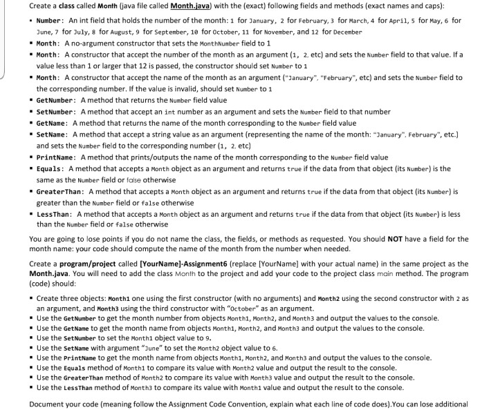 Solved Create a class called Month (java file called | Chegg.com