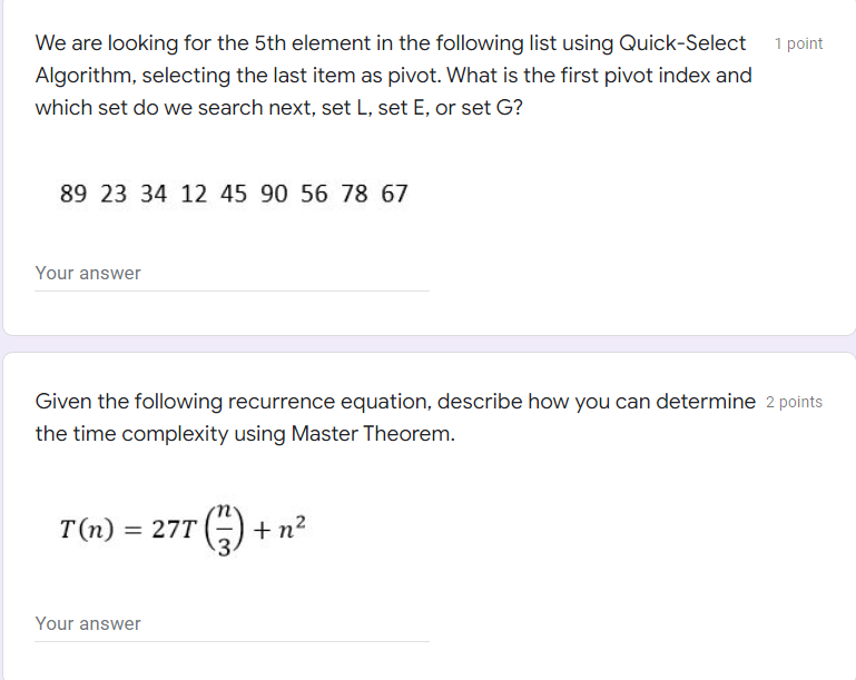 Solved 1 point We are looking for the 5th element in the | Chegg.com