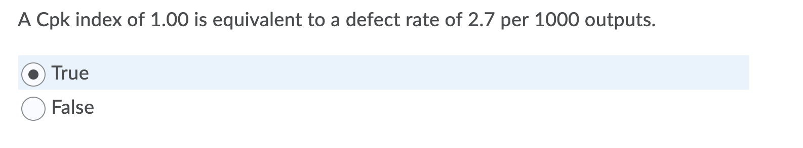 Solved A Cpk index of 1.00 is equivalent to a defect rate of | Chegg.com