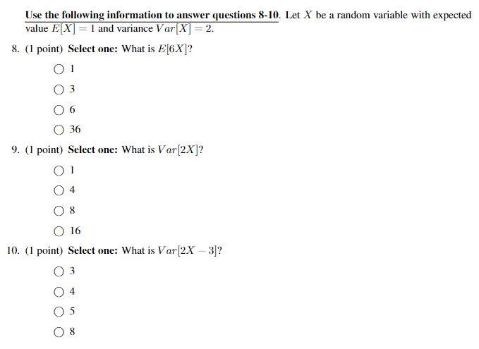 Solved Use the following information to answer questions | Chegg.com