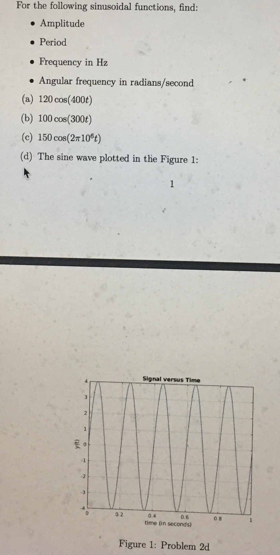 Solved For the following sinusoidal functions, find: • | Chegg.com