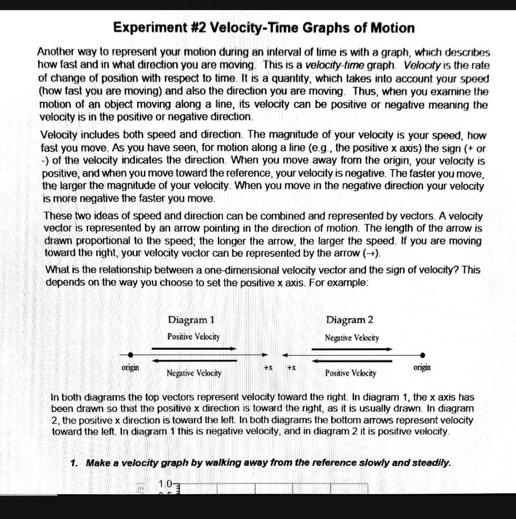 Experiment #2 Velocity-Time Graphs of Motion Another | Chegg.com