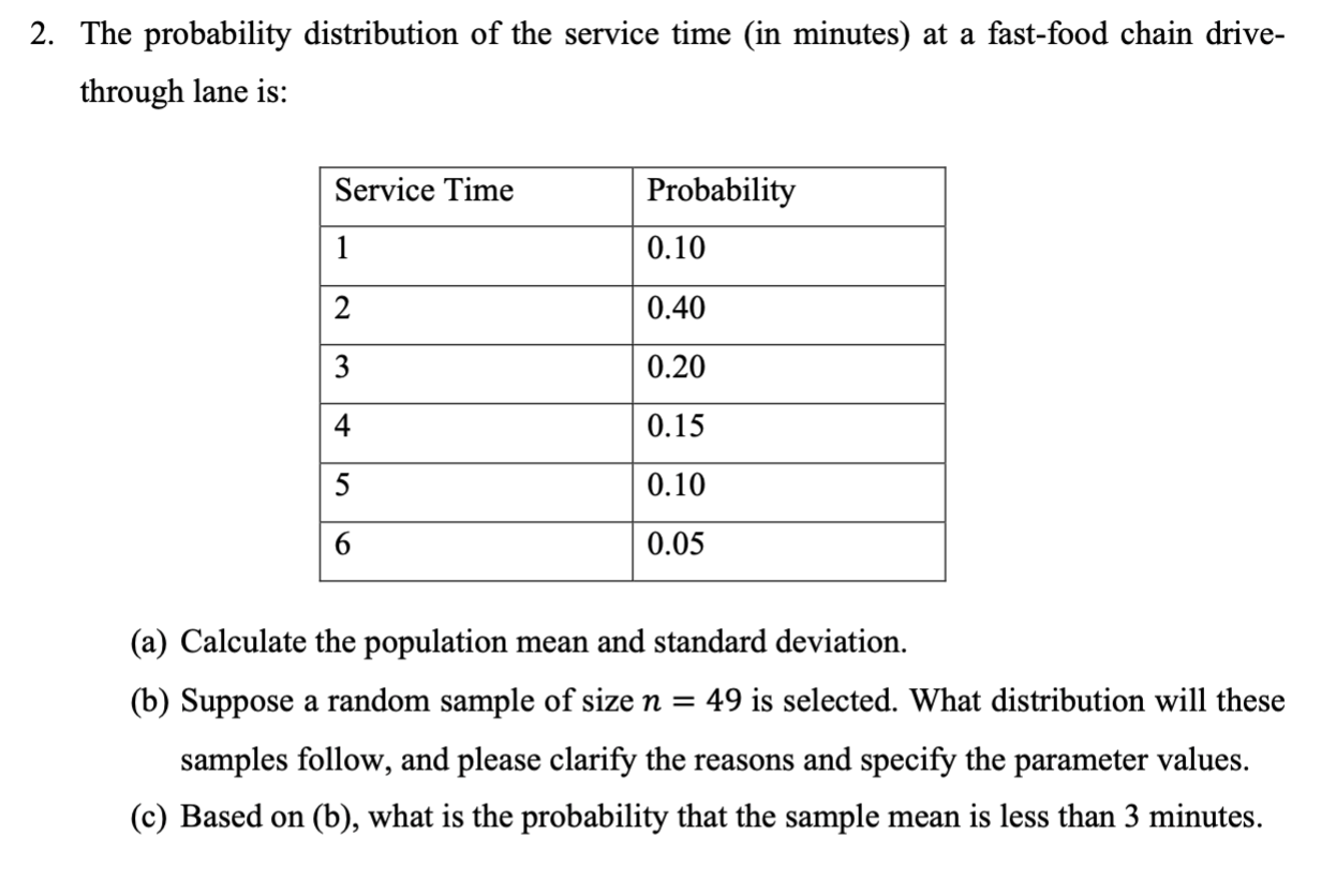 Solved The probability distribution of the service time (in | Chegg.com