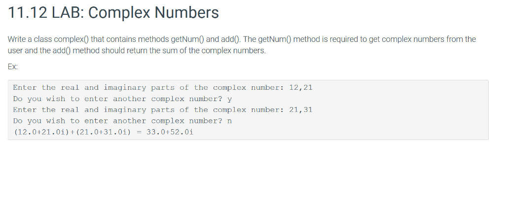 Solved 11 12 Lab Complex Numbers Write A Class Complex