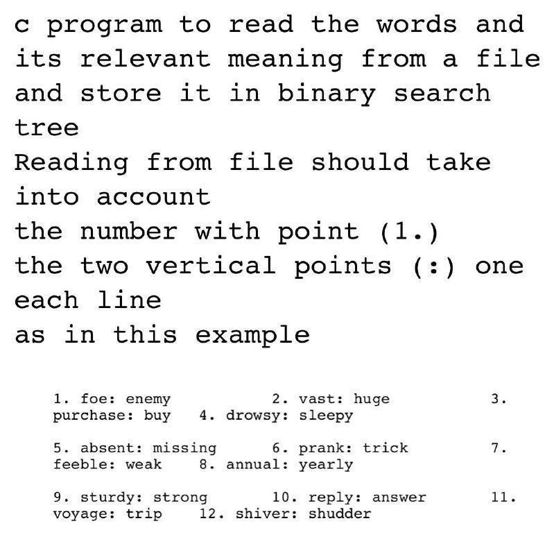 Solved c program to read the words and its relevant meaning | Chegg.com