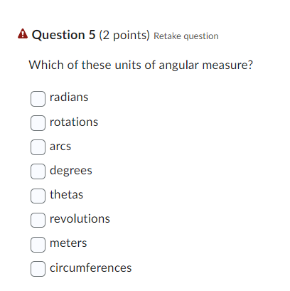 Solved A Question 5 (2 points) Retake question Which of | Chegg.com