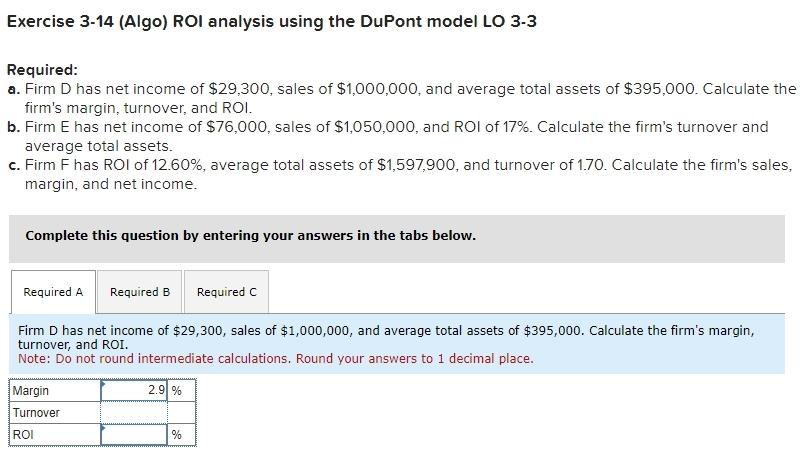 Solved Exercise 3−14 (Algo) ROI analysis using the DuPont | Chegg.com