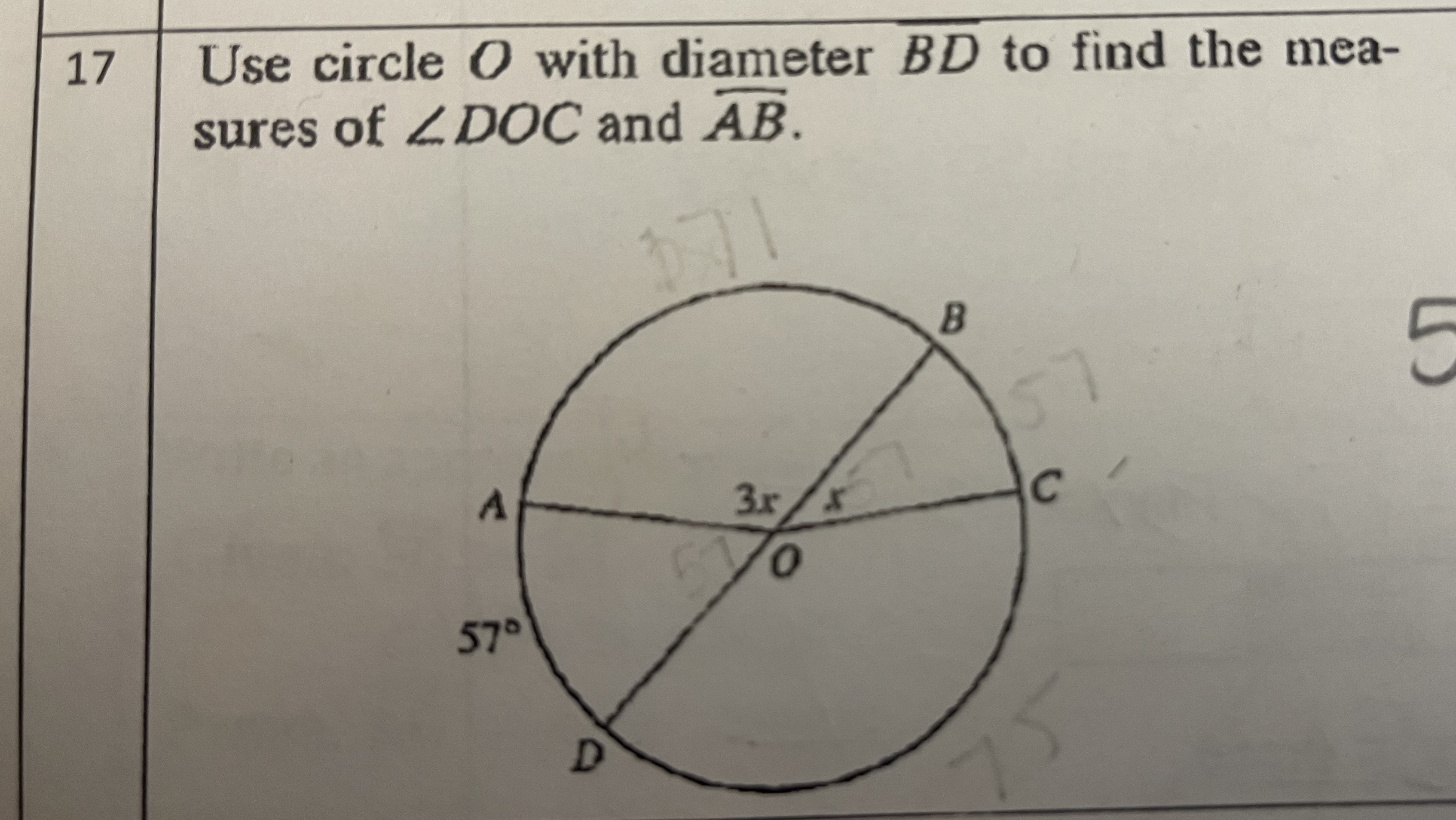 Solved Use circle O with diameter BD to find the measures of | Chegg.com