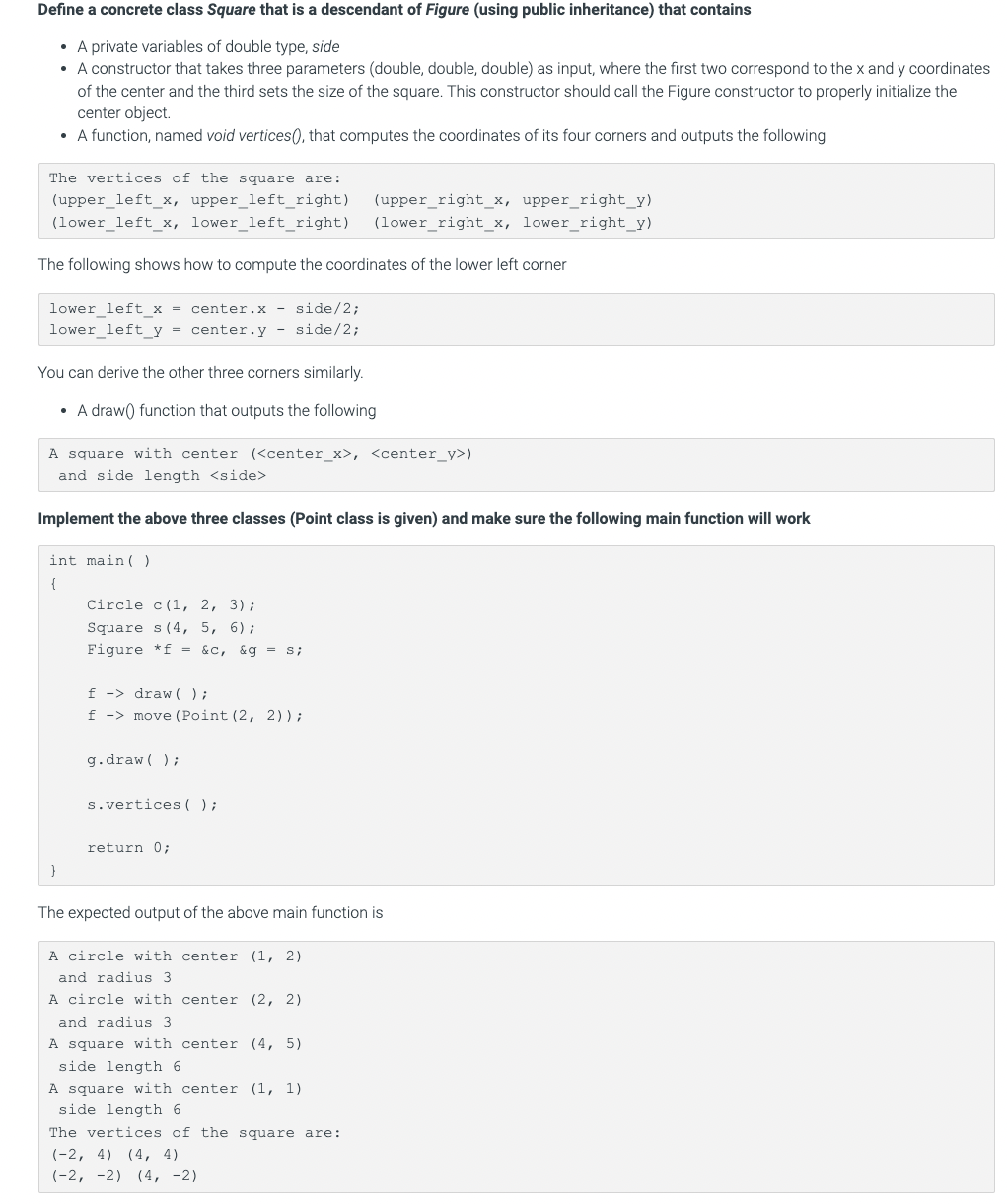 Solved Given the following class Point (you can also | Chegg.com