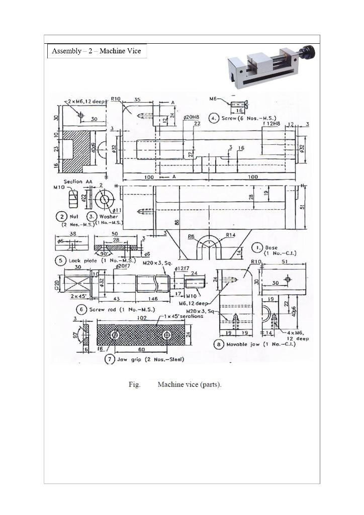 Question 1: Construct the assembly drawing and Bill | Chegg.com