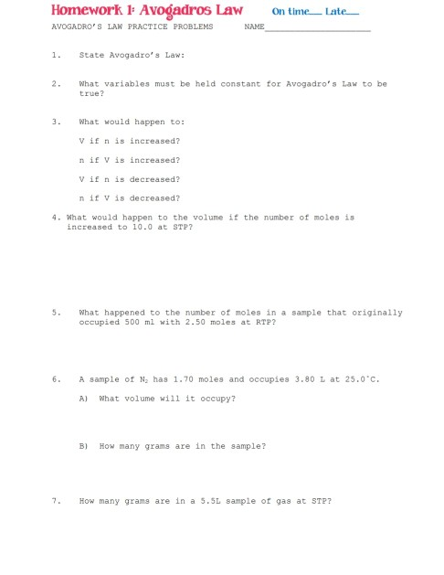 Solved Homework F Avogadros Law on time Late AVOGADRO'S LAW | Chegg.com