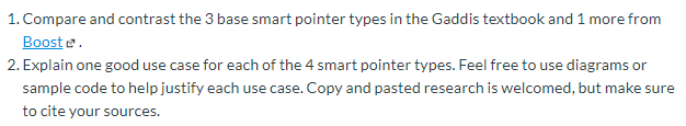 1. Compare and contrast the 3 base smart pointer | Chegg.com