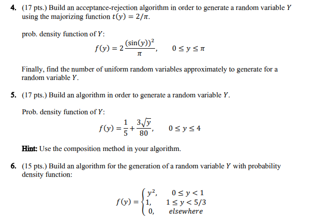 Solved 4 17 Pts Build An Acceptance Rejection Algorithm