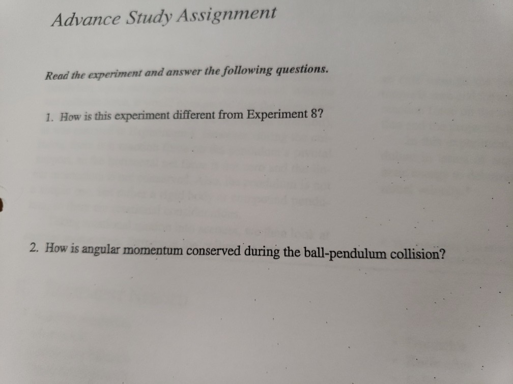 Advance Study Assignment Read the experiment and | Chegg.com