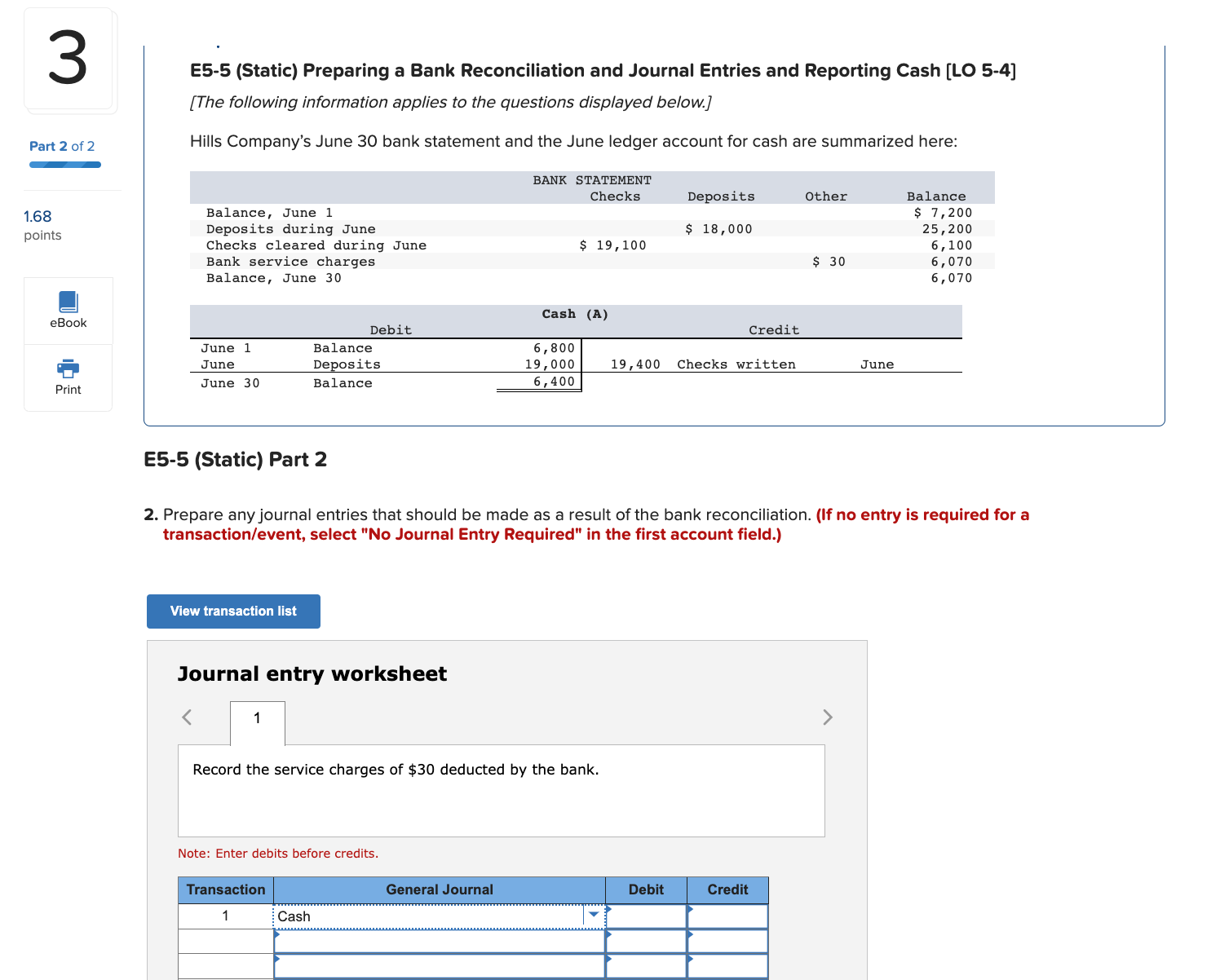 Solved E5-5 (Static) Preparing a Bank Reconciliation and | Chegg.com