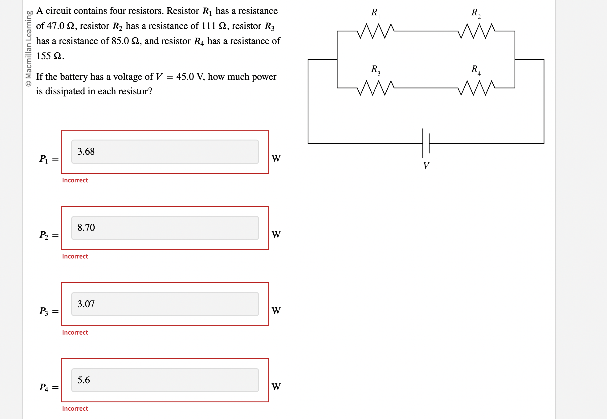 Solved A circuit contains four resistors. Resistor R1 has a | Chegg.com