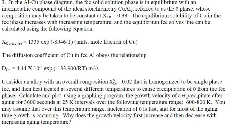 Solved 3. In the Al-Cu phase diagram, the foc solid solution | Chegg.com