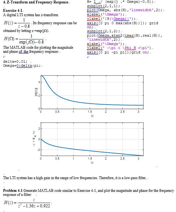 Solved 4. Z-Transform and Frequency Response. H=1mi(exp(j⋅∗ | Chegg.com