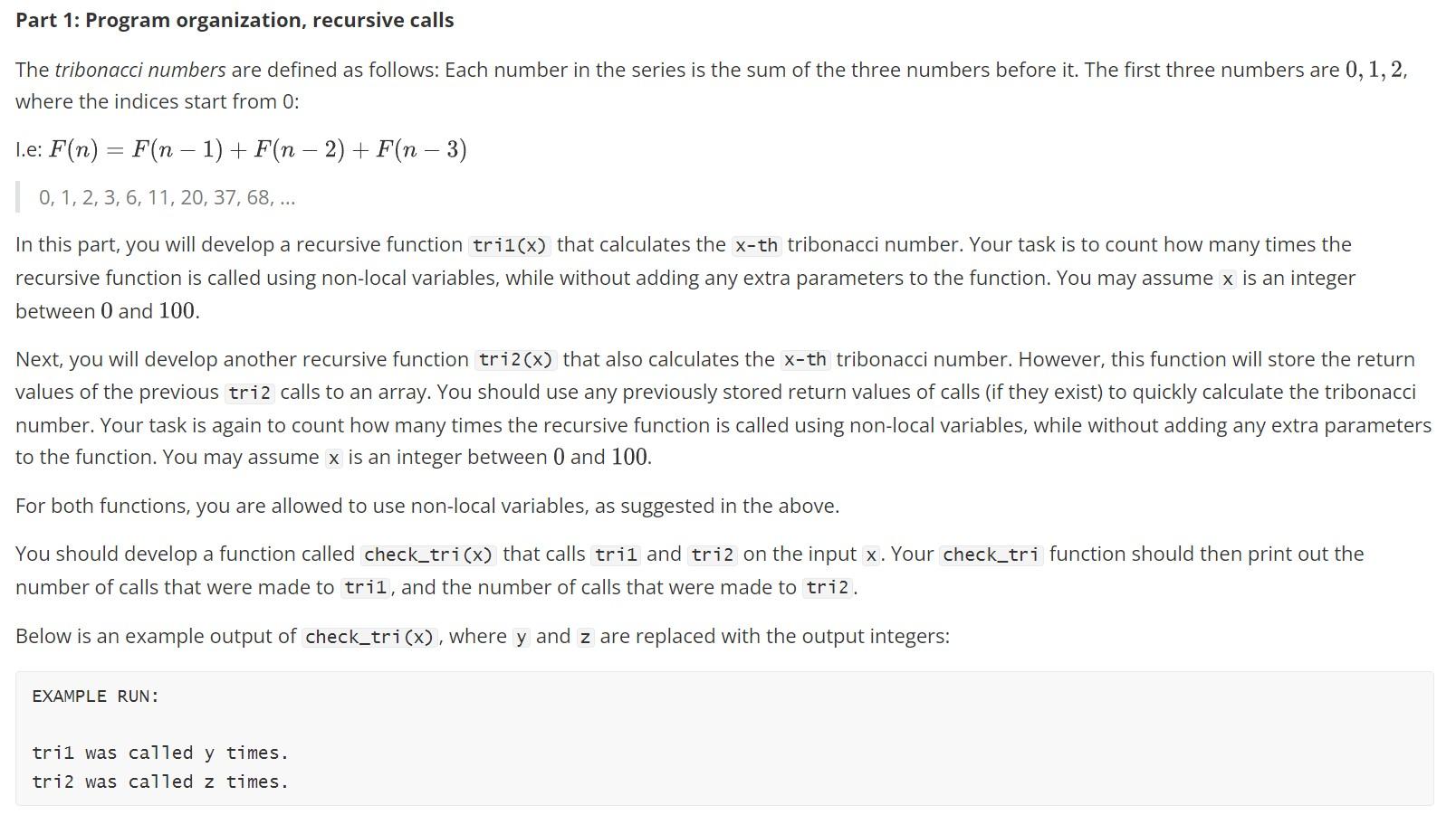Solved Part 1: Program organization, recursive calls where | Chegg.com