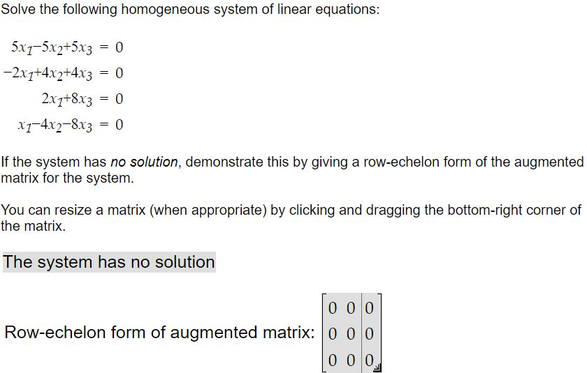 Solved Solve the following homogeneous system of linear | Chegg.com